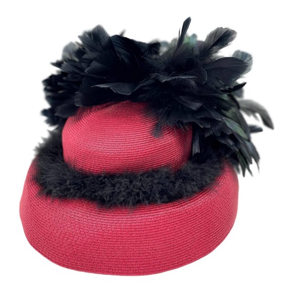 Vintage | Accessories | Vintage Red Hat With Black Fur Trim And ...